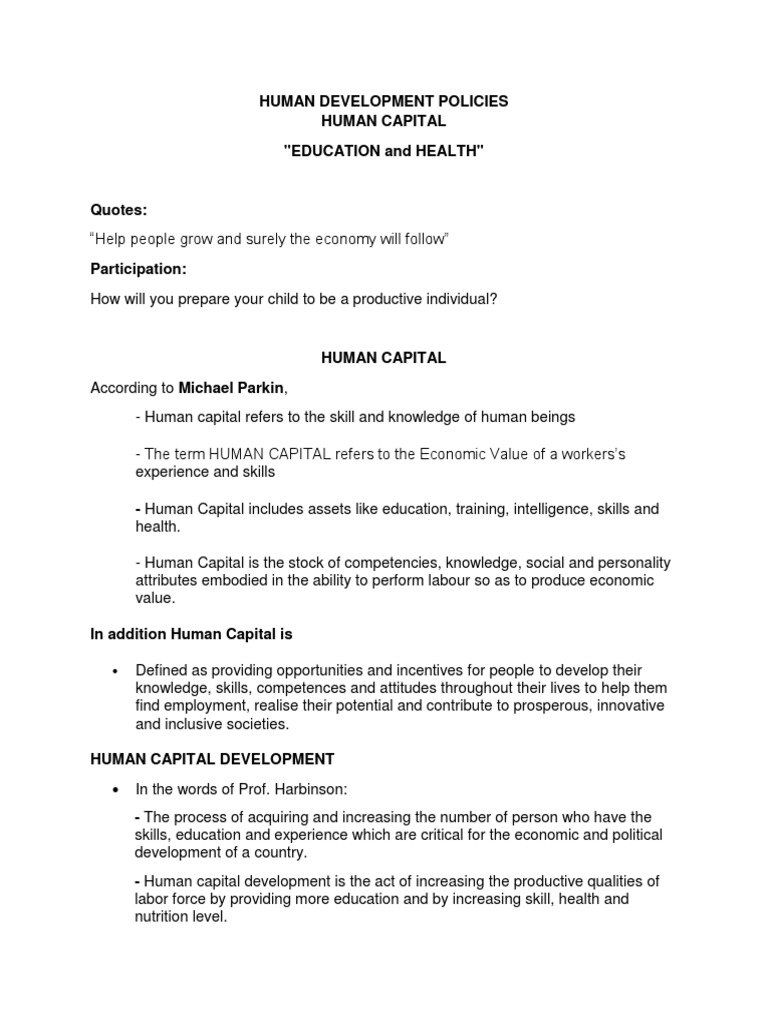Parents' Guide to Human Capital | PDF | Human Capital | Capital (Economics)