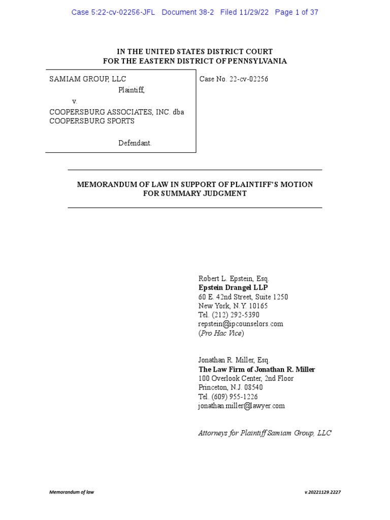 Samiam v. Coopersburg - Samiam MSJ Brief | PDF | Summary Judgment ...