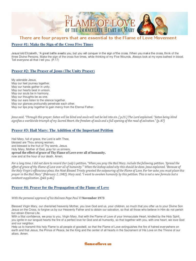 Flame of Love Prayer | PDF | Prayer | Mary, Mother Of Jesus