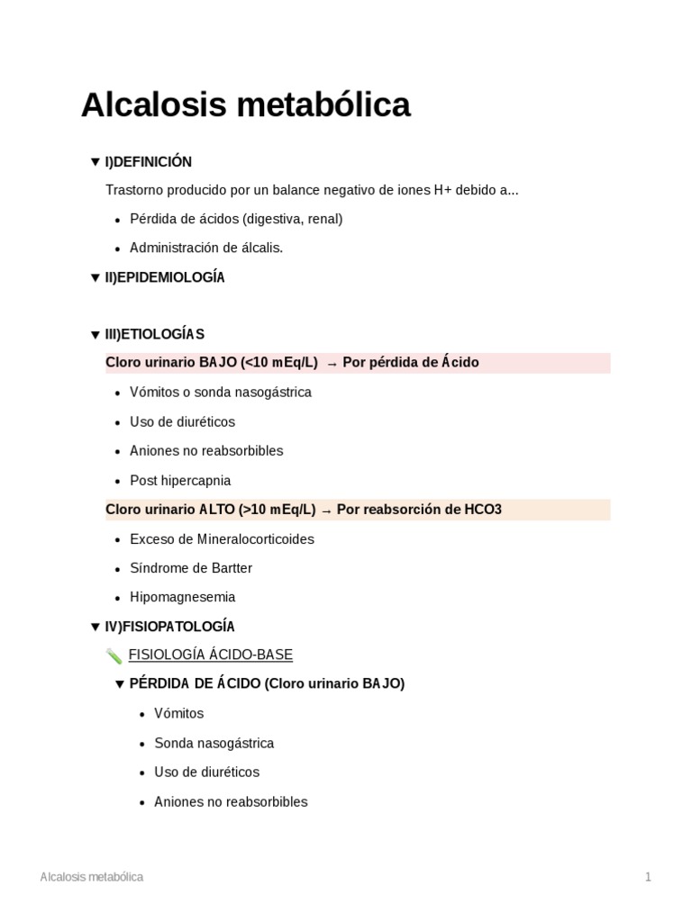 Alcalosis Metabolica | PDF | Enfermedades y trastornos humanos | Causas ...