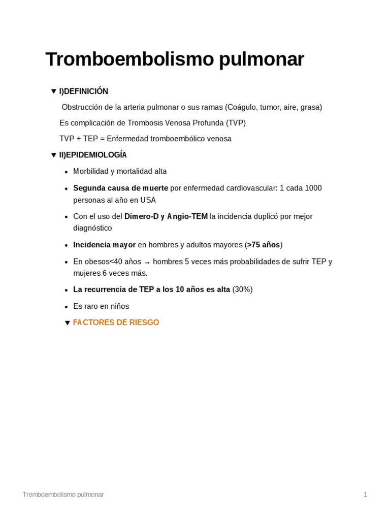 Tromboembolismo Pulmonar | PDF | Embolia | Trombo