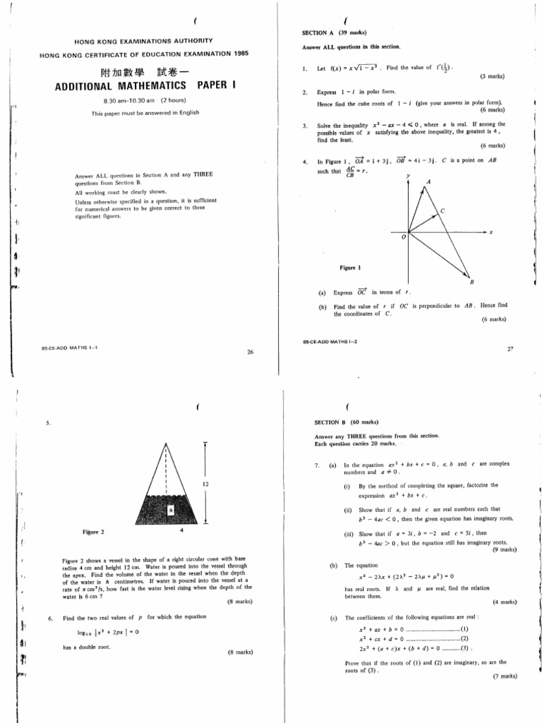 HKCEE - AMath - 1985 - Paper 1 - 2 | PDF
