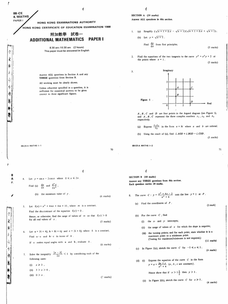 Hkcee Amath 1988 Paper 1 2 | PDF
