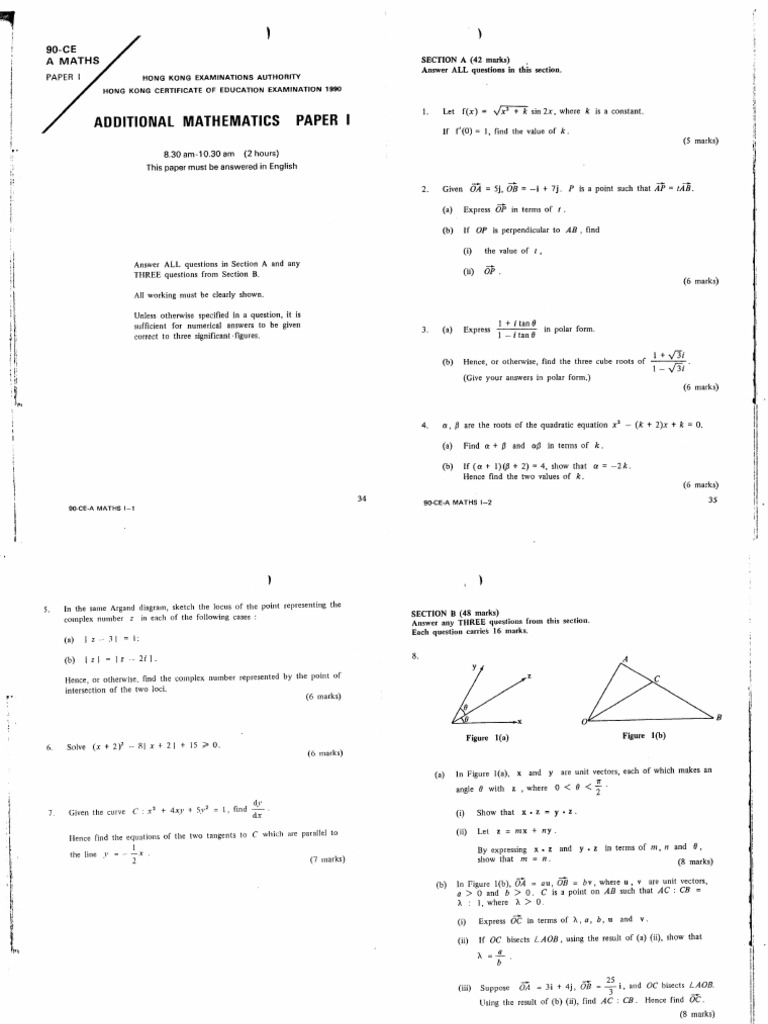 Hkcee Amath 1990 Paper 1 2 | PDF