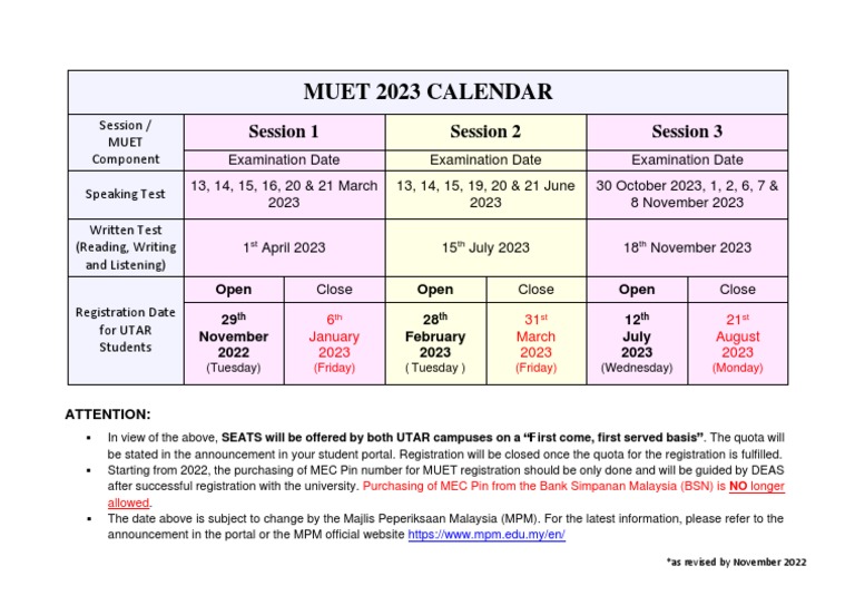 Muet Calendar 2023 | PDF
