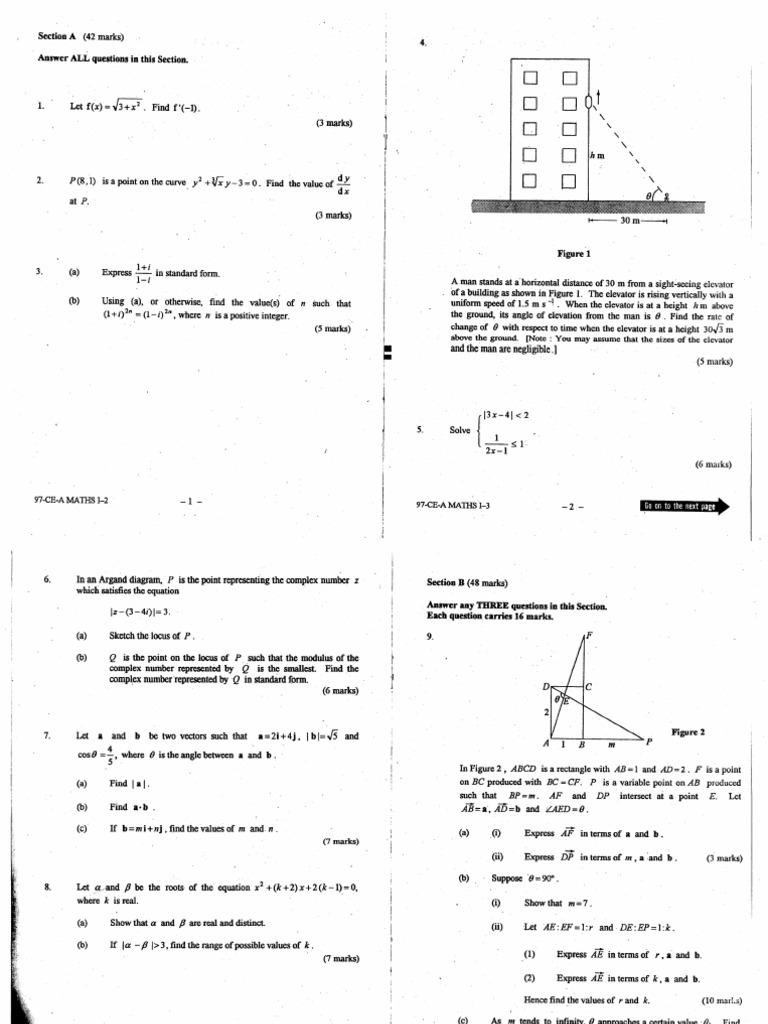 HKCEE - AMath - 1997 - Paper 1 PDF | PDF