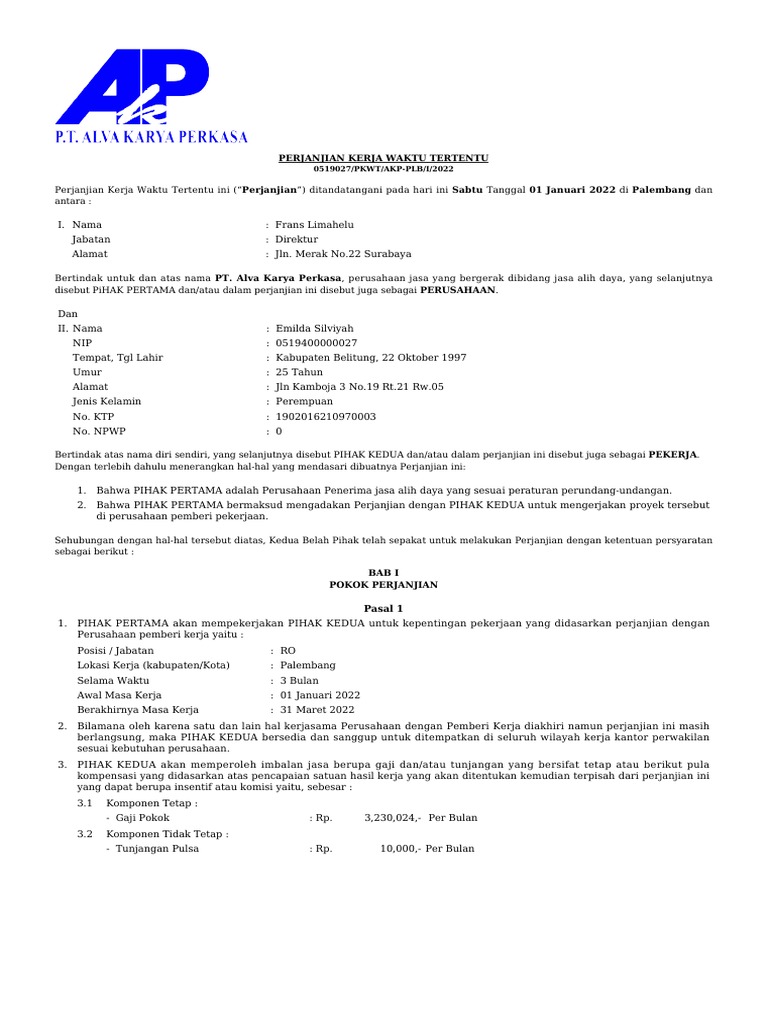 PKWT - Emilda Silviyah | PDF