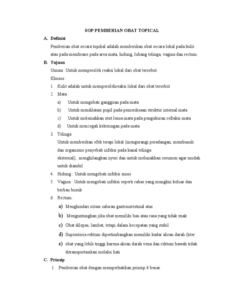 Sop Pemberian Obat Topical | PDF