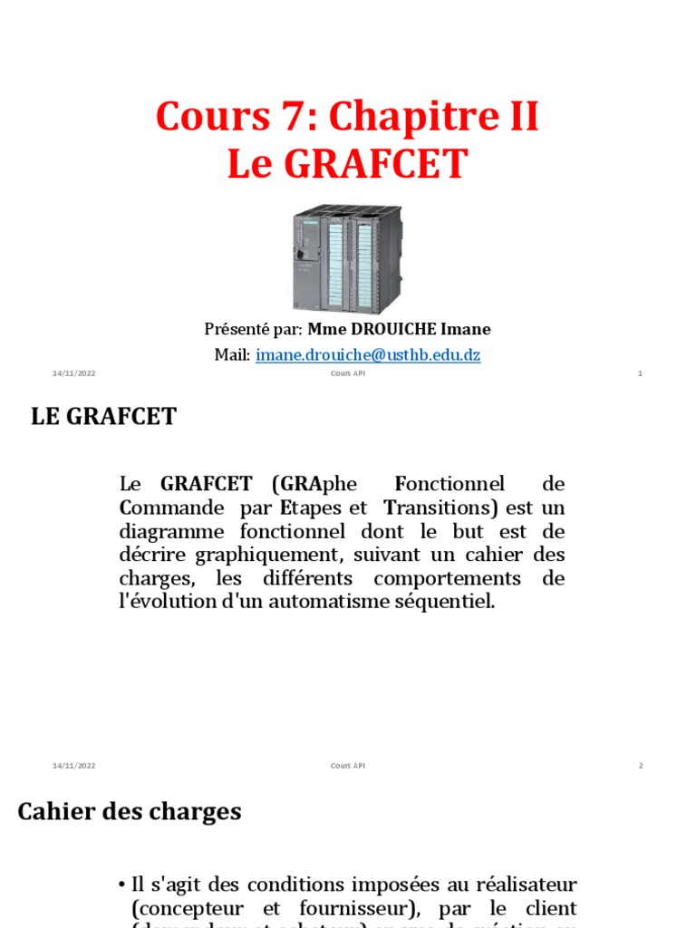Cours 7 Chapitre II Le GRAFCET | Download Free PDF | Logique | Automate programmable industriel