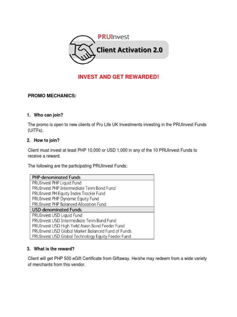 PRUInvest Client Activation 2.0 Promo Mechanics | PDF | Investing ...