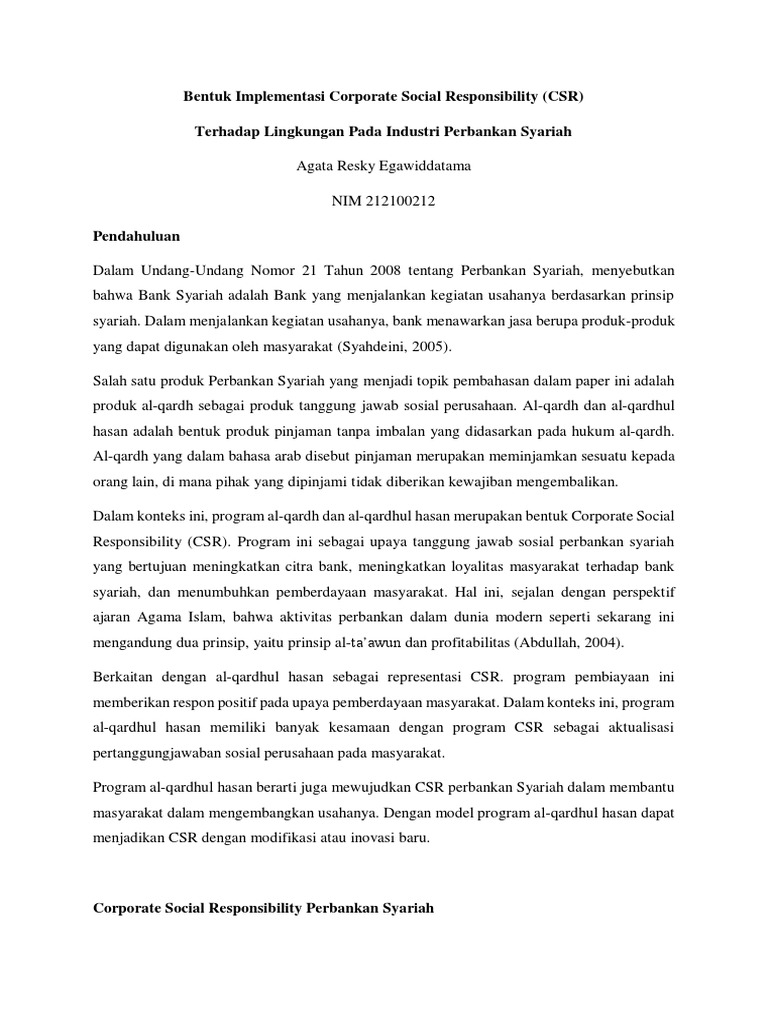 Bentuk Implementasi CSR Pada Bank Syariah | PDF