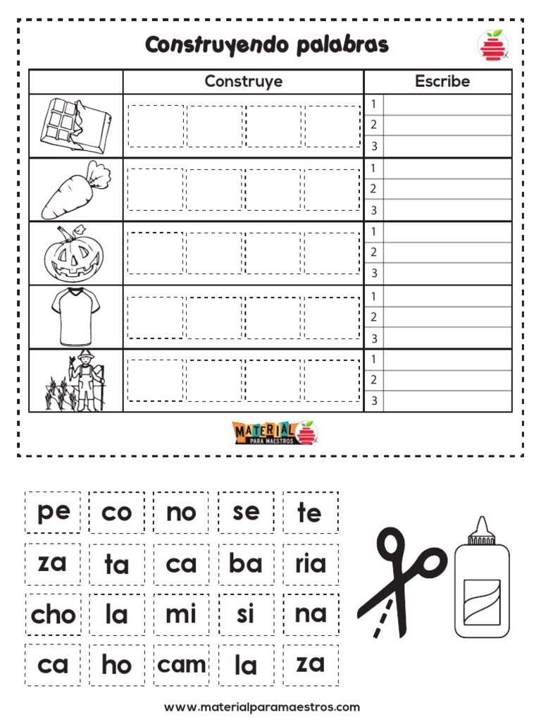 Actividades Construyendo Palabras de Cuatro Silabas | PDF
