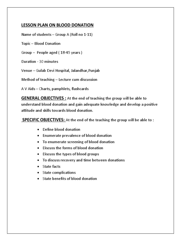 Lesson Plan | PDF | Blood Donation | Blood