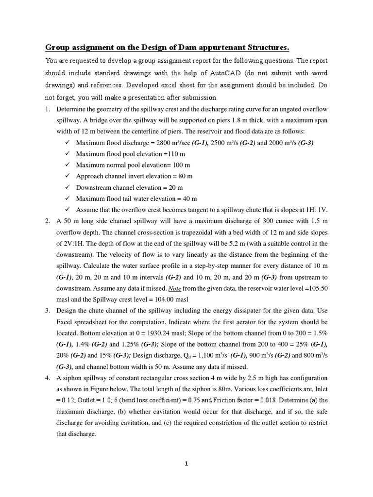 Assignments-Design of Dam Appurtenant Structures-2023 | PDF | Spillway ...