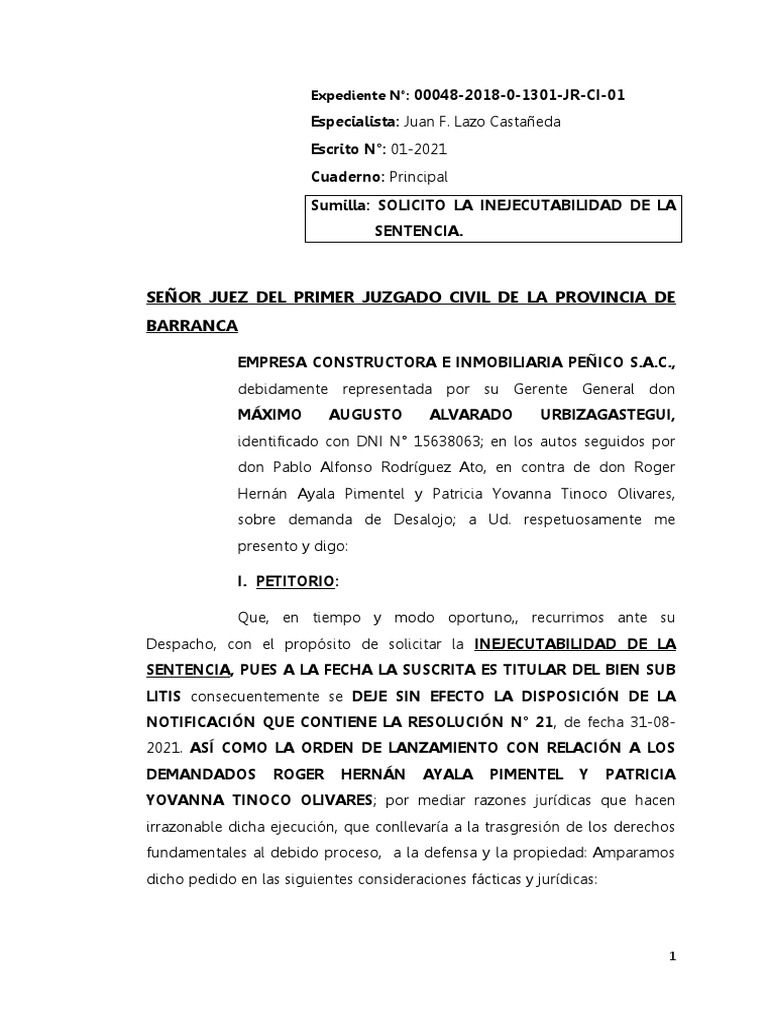 Inejecutabilidad de La Sentencia de Roger | PDF | Ley procesal | Propiedad