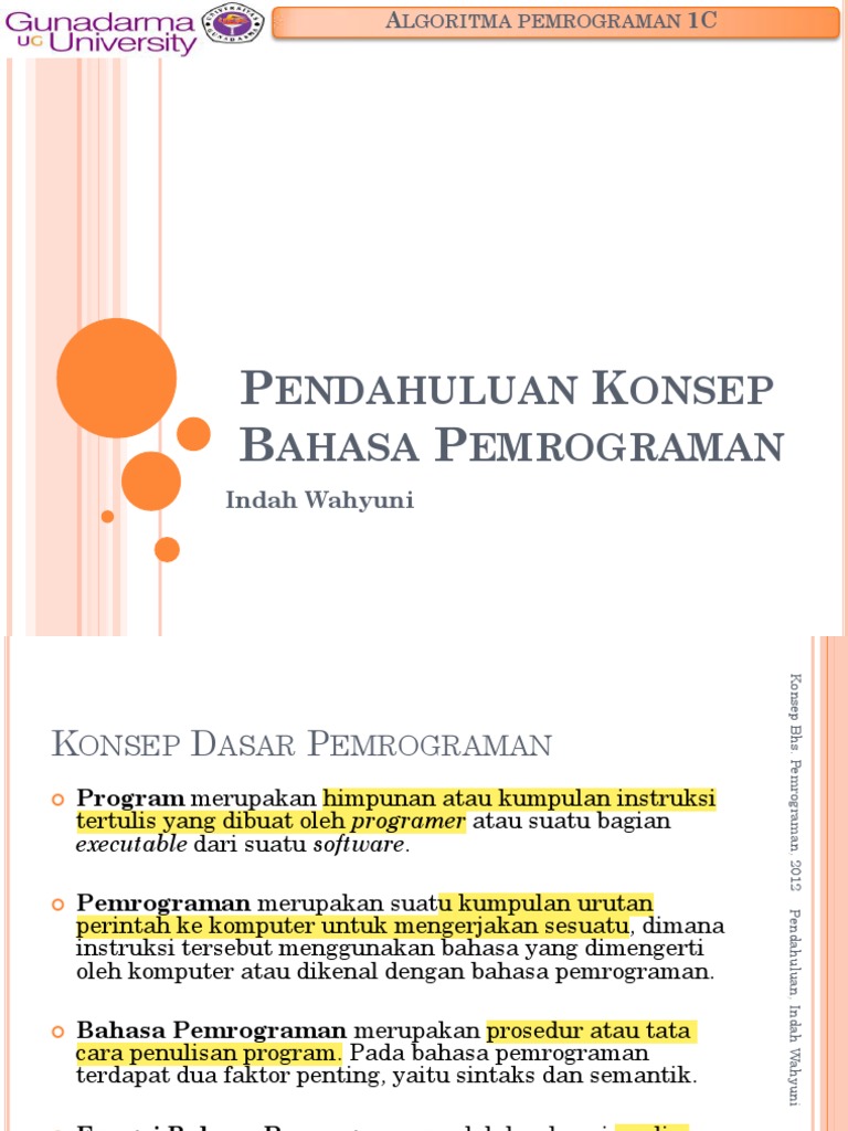 1 Algoritma Pemrograman 1C Pendahuluan Konsep Bahasa Pemrograman | PDF