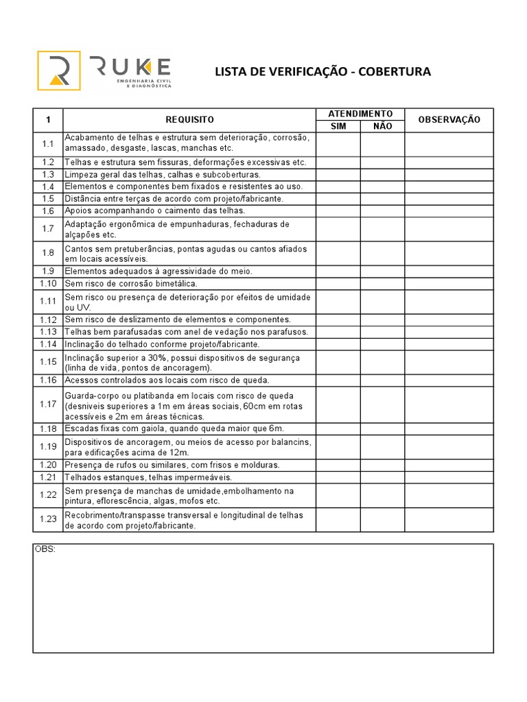 Check List Cobertura | PDF