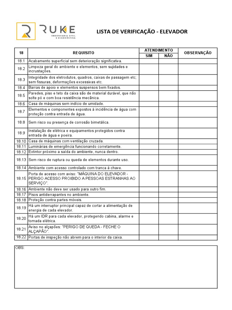 Check List Elevador | PDF