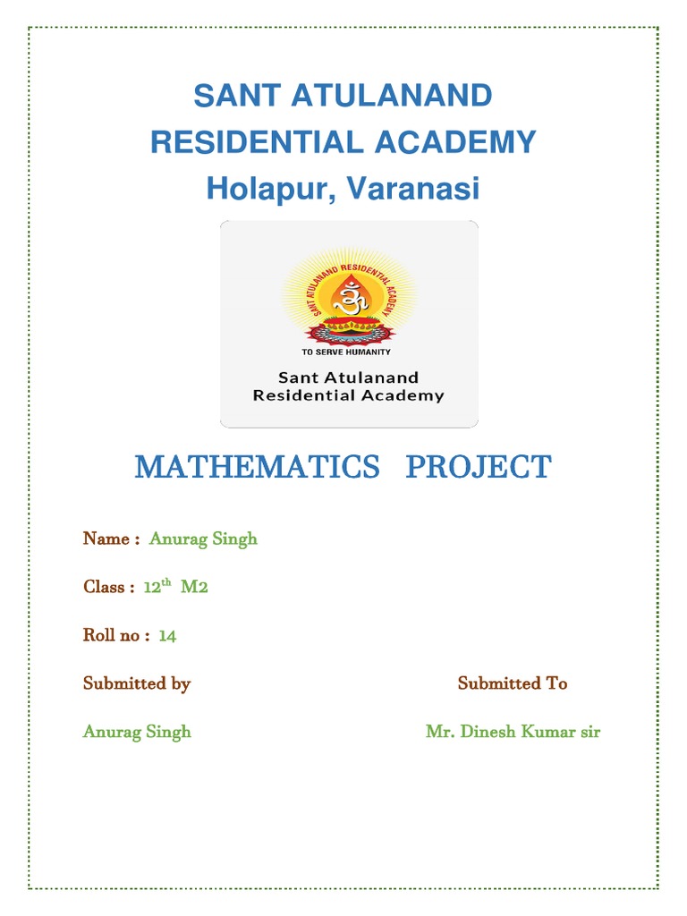 Sant Atulanand Residential Academy student's math project | PDF