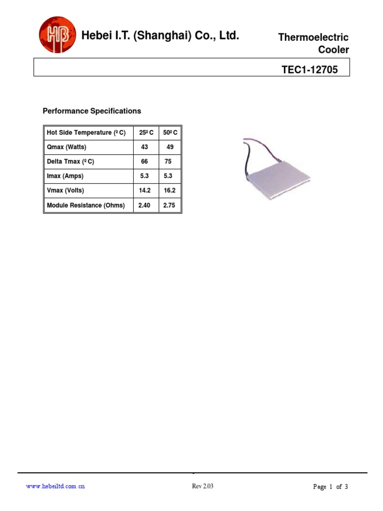 TEC1-12705 Thermoelectric Cooler Specs | PDF