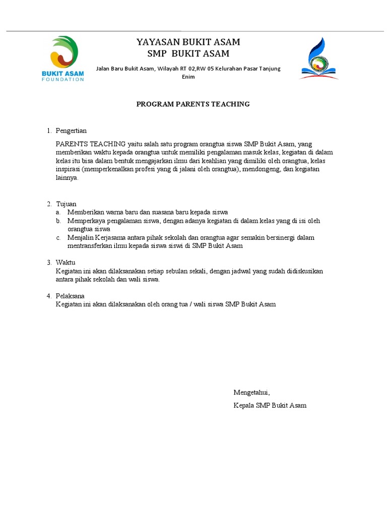 Program Parents Teaching SMP Bukit Asam | PDF