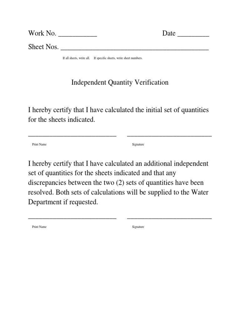 Independent Quantity Verification Form | PDF