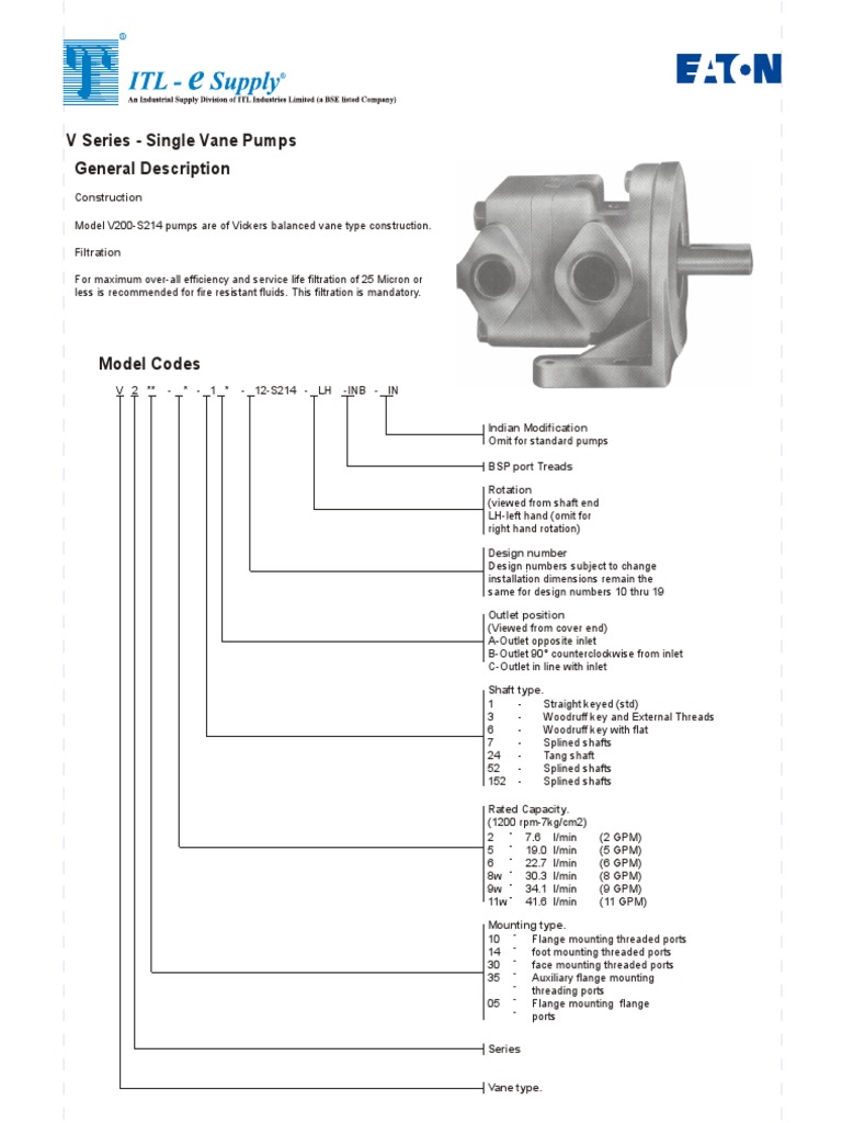 V Series - Single Vane Pumps General Description: Construction | PDF ...