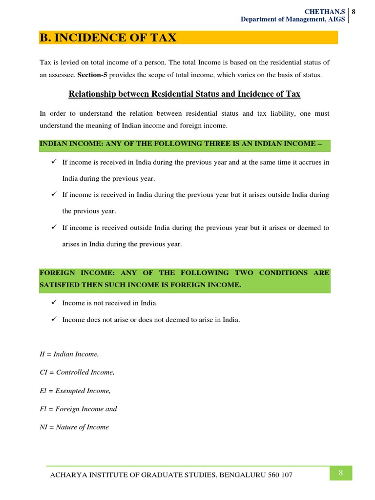 Relationship between Residential Status and Tax Incidence | PDF ...