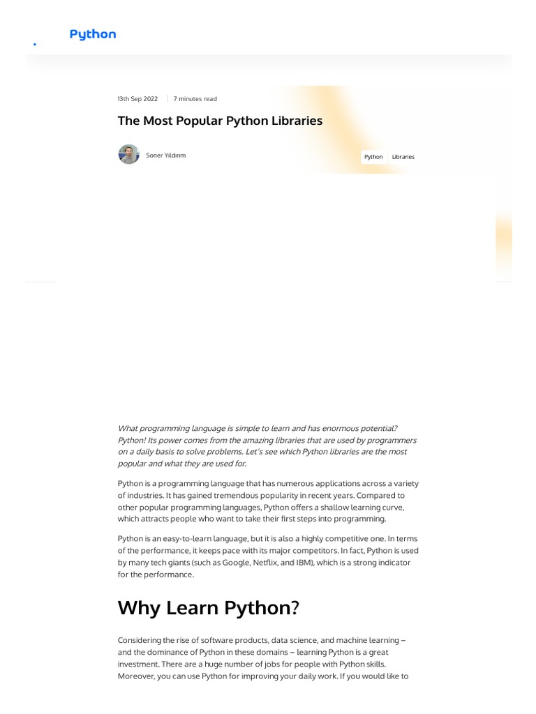 The Most Popular Python Libraries | PDF | Machine Learning | Python ...