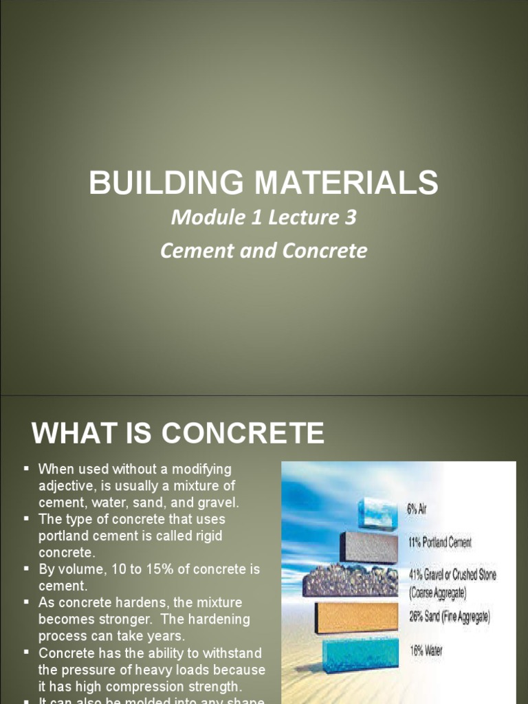 2020 BUILDING TECHNOLOGY 1 Module 1 Lecture 3 - Cement and Concrete | PDF