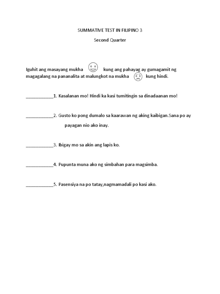 Summative Test in Filipino 3 | PDF