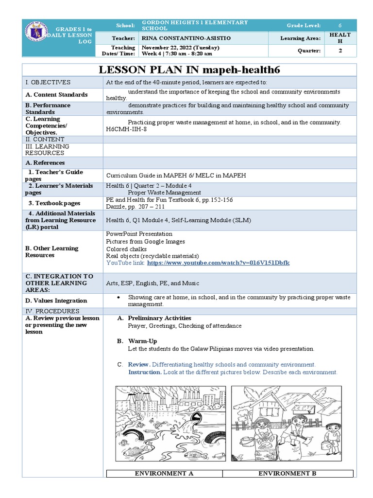 Grade 6 Waste Management Lesson Plan | PDF | Waste | Waste Management