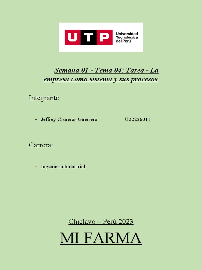 Tarea 2 La Empresa Como Sistema y Sus Procesos - Jeffrey Cisneros | PDF ...