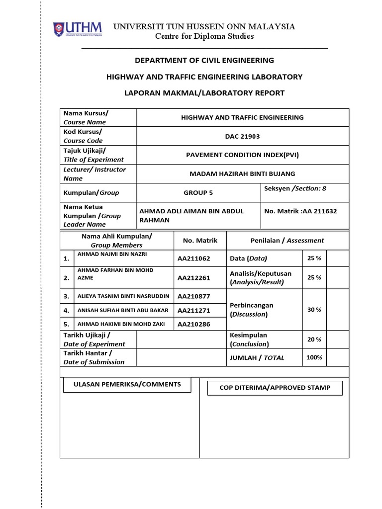 Report Pci Uthm | PDF | Road | Road Surface