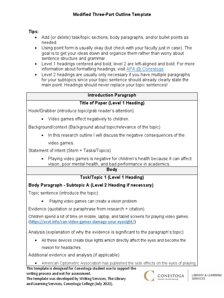 Week 11 - Modified Three Part Outline Template | PDF | Video Games ...