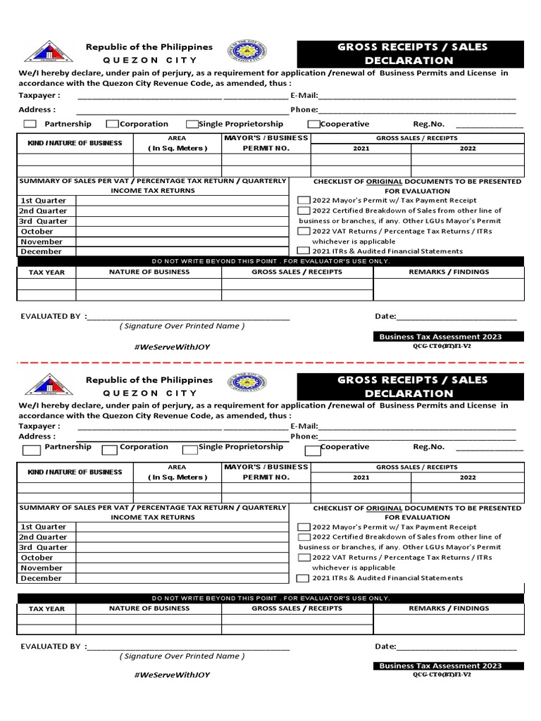 Gross Sales Declaration Form 2023 | Download Free PDF | Tax Return ...