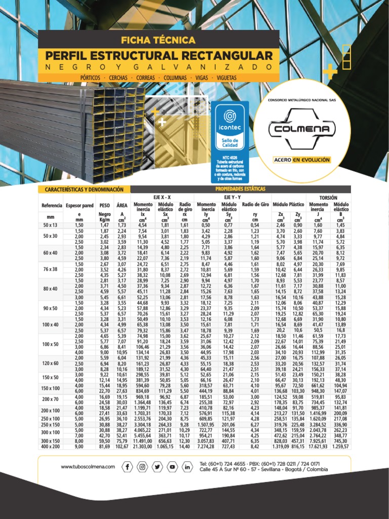 Perfil Estructural Rectangular Ficha Tecnica Tubos Colmena | PDF