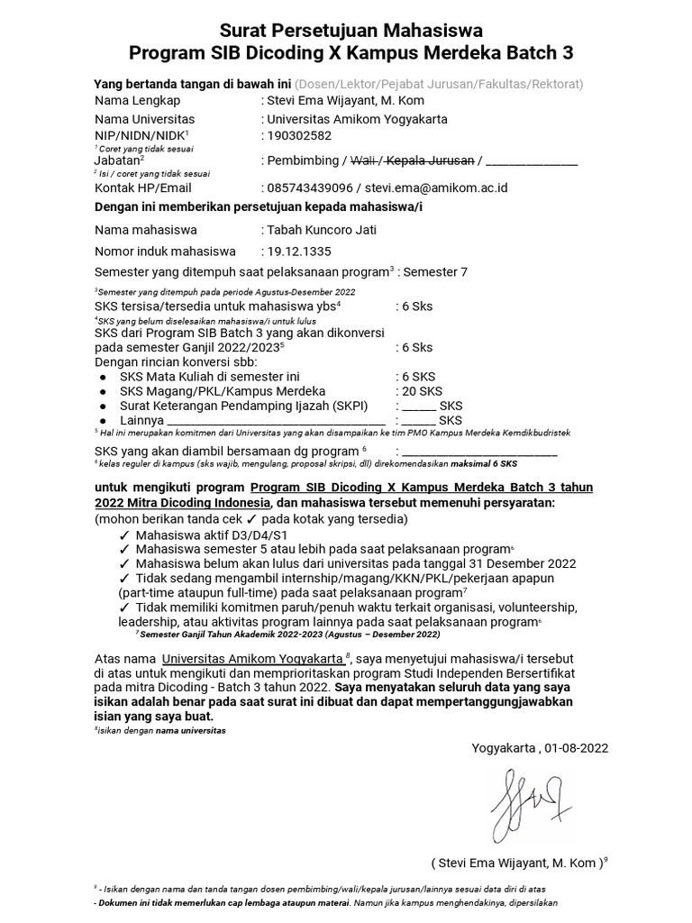 Persetujuan SIB Dicoding Mahasiswa | PDF