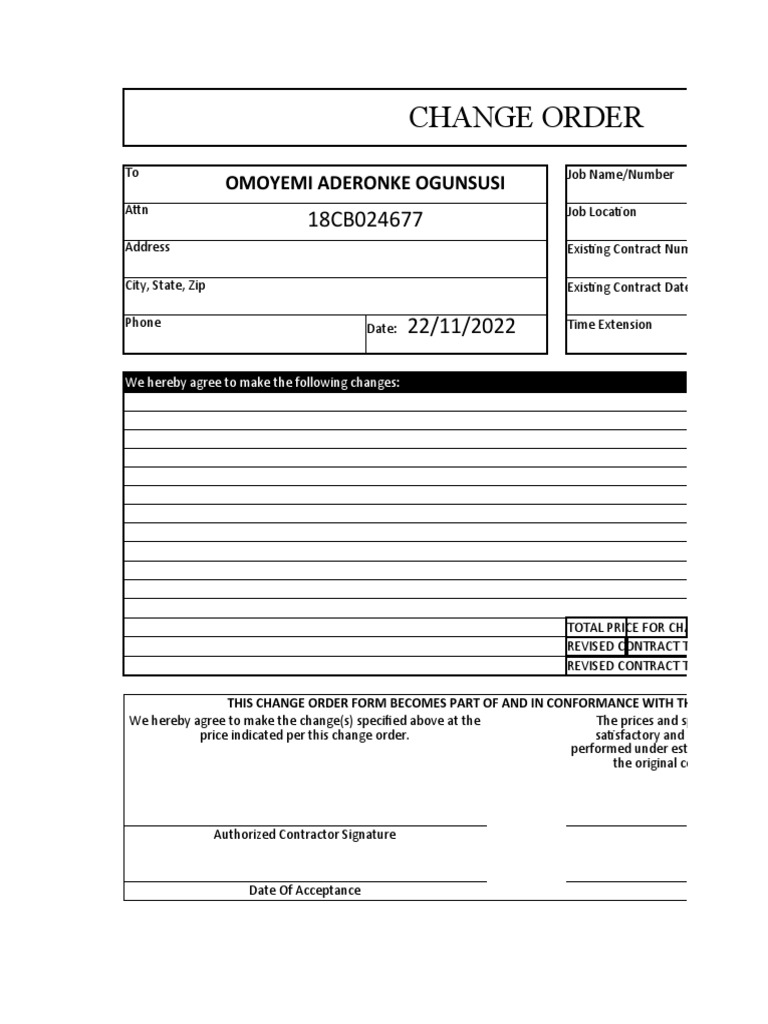 Change Order Form | PDF