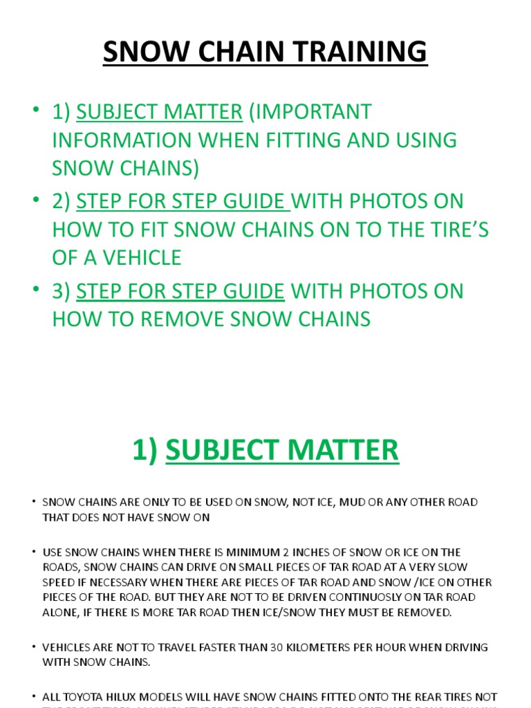 Snow Chain Training Powerpoint | PDF | Tire | Vehicle Technology