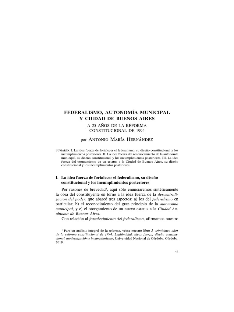 Federalismo, Autonomía Municipal y Ciudad de Buenos Aires Antonio María ...