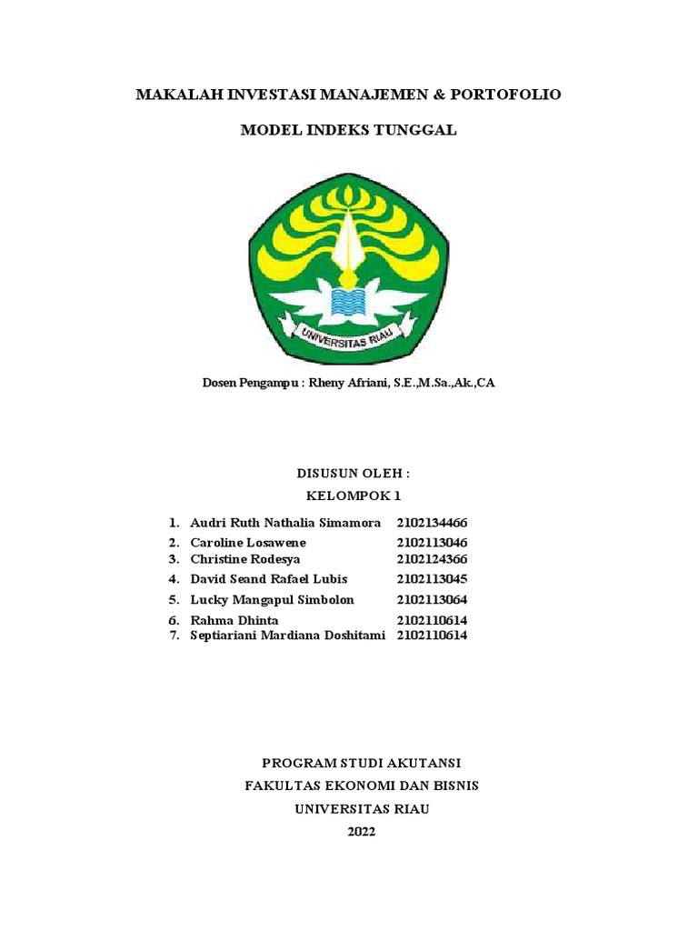 Makalah Kelompok 1 Model Indeks Tunggal Pdf