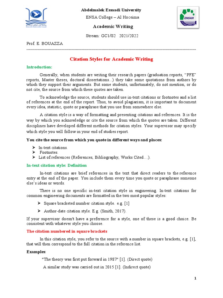 Citation Styles For Academic Writing | PDF | Citation | Note (Typography)