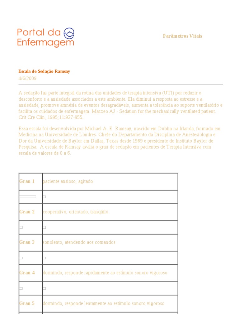 Escala de Ramsay - sedação