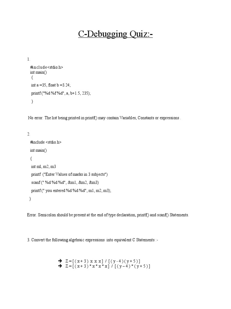 C Debugging Quiz Pdf Pointer Computer Programming Computer 1043
