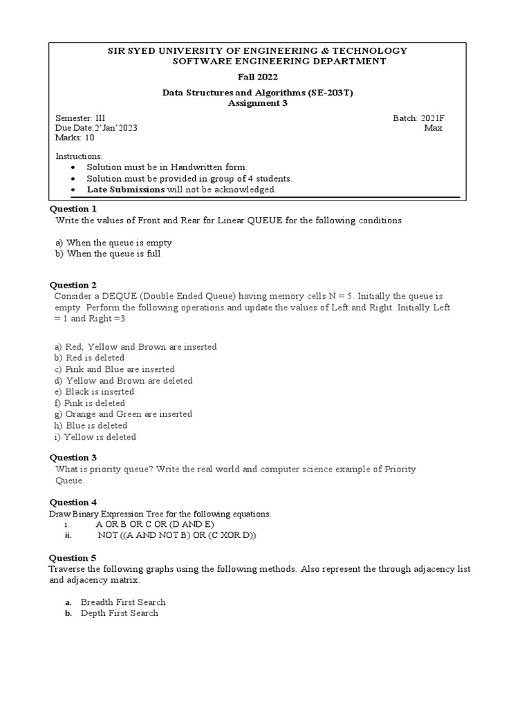 Assignment 3 (DSA) | PDF