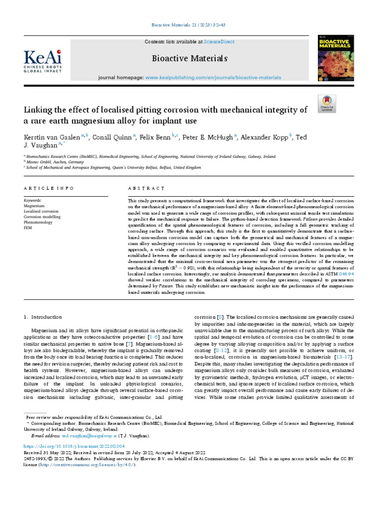 Linking The Effect Of Localised Pitting Corrosion Pdf Strength Of Materials Youngs Modulus