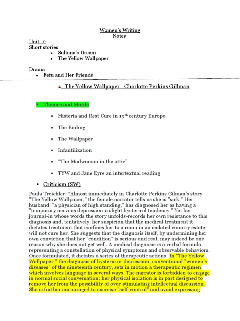 Analyzing "The Yellow Wallpaper" Themes | PDF | The Yellow Wallpaper ...