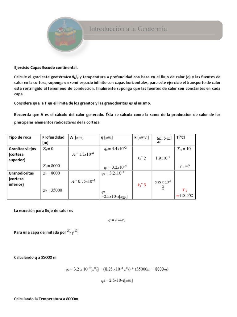 Análisis del gradiente geotérmico y temperatura en capas de la corteza ...