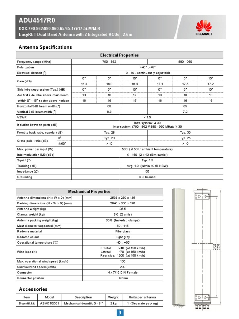 ADU4517R0 - 2.1bis - 26 - 65 - RET - XXP 800 900 - Datasheet | PDF | Decibel | Electronics